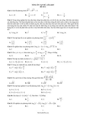 Câu hỏi trắc nghiệm về Mũ, lôgarit Đề số 2 (Có đáp án)22732