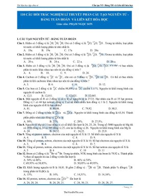 110 câu hỏi trắc nghiệm lí thuyết phần cấu tạo nguyên tử Bảng tuần hoàn và liên kết hóa học38583