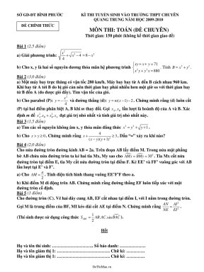 Bộ đề ôn thi tuyển sinh vào lớp 10 THPT và THPT chuyên môn: Toán (đề chuyên)42420