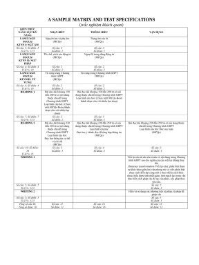 A SAMPLE MATRIX AND TEST SPECIFICATIONS