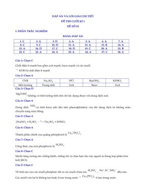 Đáp án chi tiết đề thi cuối kì 1 môn Hóa lớp 11 (HGKK)_đề số 01