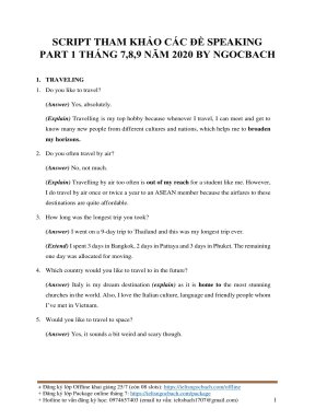 SCRIPT THAM KHẢO CÁC đề SPEAKING PART 1 THÁNG 789 BY NGOCBACH