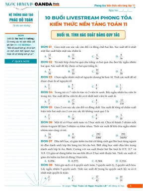 Cô ngọc huyền LB phong tỏa kiến thức nền tảng lớp 11 buổi 10 tính xác suất