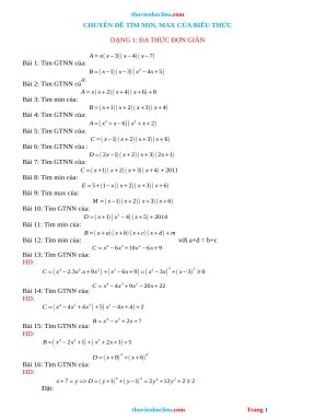 Chuyên Đề Tìm Min Max Của Biểu Thức Bồi Dưỡng HSG Toán 8 Có Lời Giải ...