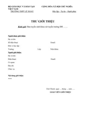mẫu thư giới thiệu của giáo viên