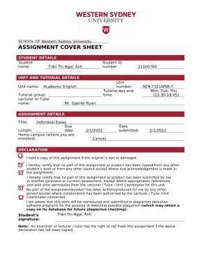 Individual assignment cover sheet