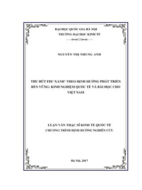 (LUẬN văn THẠC sĩ) thu hút FDI xanh theo định hướng phát triển bền vững kinh nghiệm quốc tế và ...