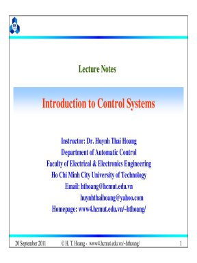 Lecture Introduction to Control Systems - Chapter 2: Mathematical models of continuous control ...