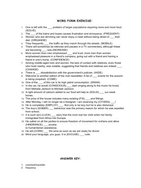 WORD FORM EXERCISE ÔN THI CHUYÊNHSG CÓ ĐÁP ÁN