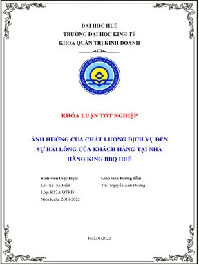 Các nhân tố ảnh hưởng đến sự hài lòng về chất lượng dịch vụ của nhà h