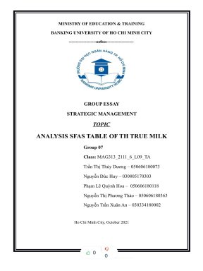 GROUP ESSAY STRATEGIC MANAGEMENT TOPIC ANALYSIS SFAS TABLE OF TH TRUE MILK