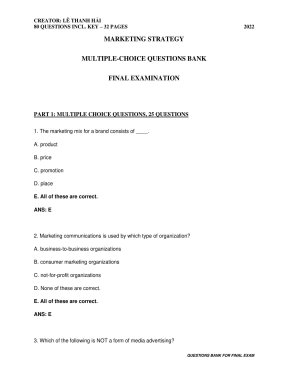 Marketing strategy multiple choice questions bank final examination