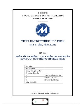 PHÂN TÍCH CHI c CHIÊU TH s n PH ến lượ ị ả ẩm sữa tươi TIỆT TRÙNG TH TRUE MILK