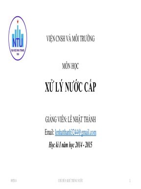 Môn học XỬ LÝ NƯỚC CẤP