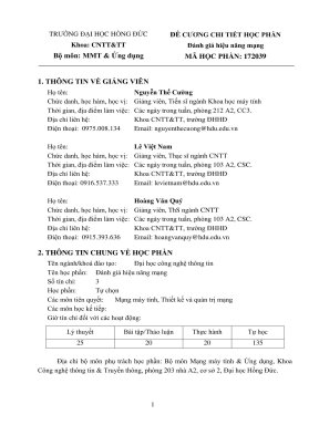 TRƯỜNG ĐẠI HỌC HỒNG ĐỨC ĐỀ CƯƠNG CHI TIẾT HỌC PHẦN Khoa: CNTT&TT Đánh giá hiệu năng mạng Bộ môn ...