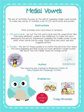 Medial vowel word cards and puzzles