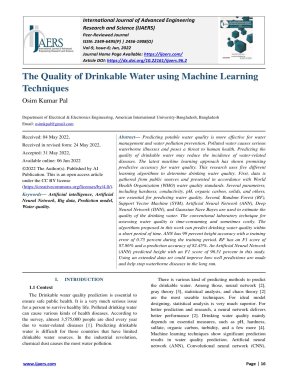The quality of drinkable water using machine learning techniques
