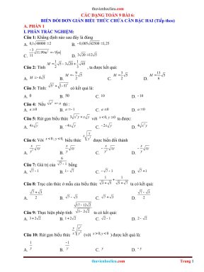 cac dang toan 9 bai 6 bien doi don gian bieu thuc chua can bac hai tiep theo