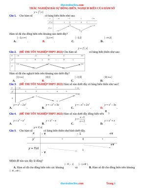 bai tap TRAC NGHIEM tinh don dieu cua HS