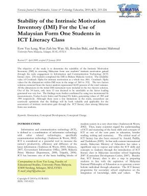 Stability of the intrinsic motivation inventory (IMI) for the use of ...