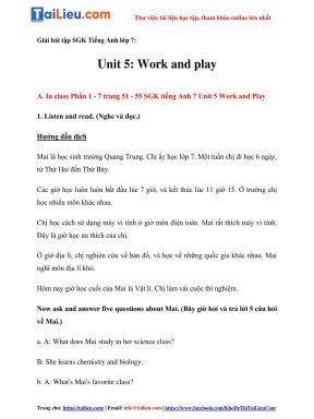 Tải Tiếng Anh 7 Unit 5: Lời giải bài tập sách giáo khoa chi tiết