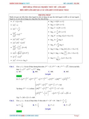 bien doi va tinh gia tri bieu thuc mu logarit bieu dien logarit qua cac ...