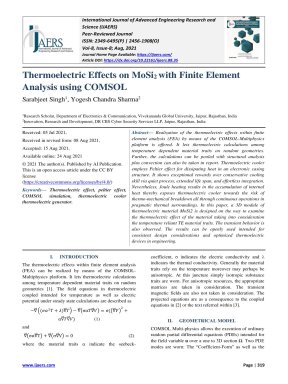 Thermoelectric effects on mosi 2 with finite element analysis using COMSOL