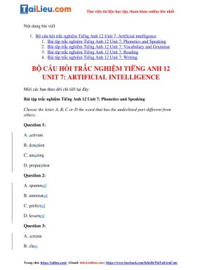 bài tập trắc nghiệm tiếng anh lớp 12 unit 7 artificial intelligence có đáp án