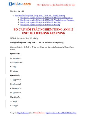 Bài tập trắc nghiệm tiếng anh lớp 12 unit 10 lifelong learning có đáp án file PDF