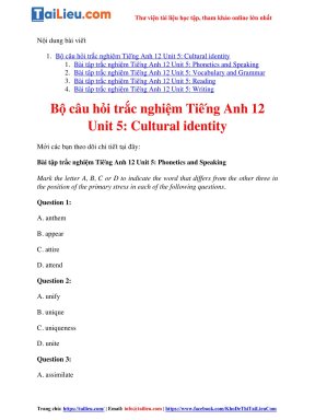 bài tập trắc nghiệm tiếng anh lớp 12 unit 5 cultural identity có đáp án