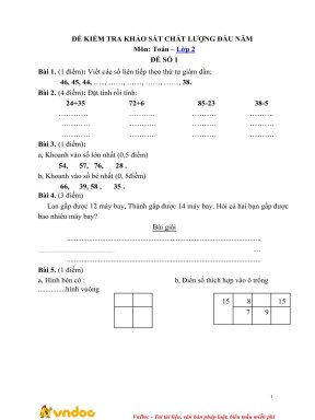bo de thi khao sat chat luong dau nam mon toan lop 2 co dap an
