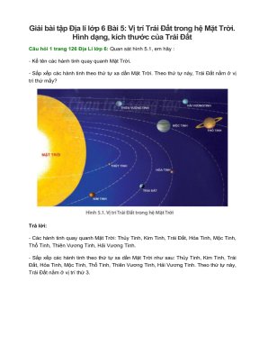 giai sgk dia li 6 bai 5 chan troi sang tao vi tri trai dat trong he mat ...