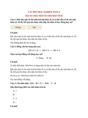 25 cau trac nghiem chia mot so cho mot tich co dap an toan lop 4