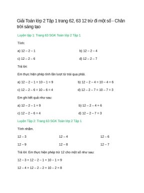 giai sgk toan lop 2 tap 1 trang 62 63 12 tru di mot so chan troi sang tao