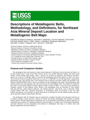 Descriptions of Metallogenic Belts, Methodology, and Definitions, for ...