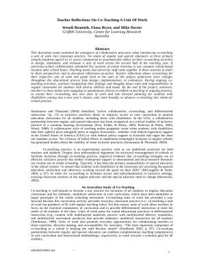 Teacher Reflections On Co-Teaching A Unit Of Work Wendi Beamish, Fiona Bryer, and Mike Davies