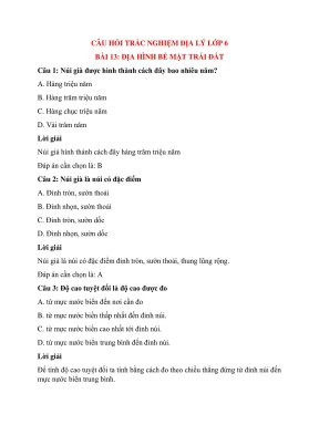 trac nghiem dia li 6 bai 13 co dap an dia hinh be mat trai dat