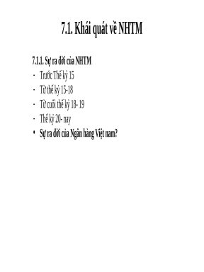 Sự ra đời của NHTM Sự ra đời của NHTM