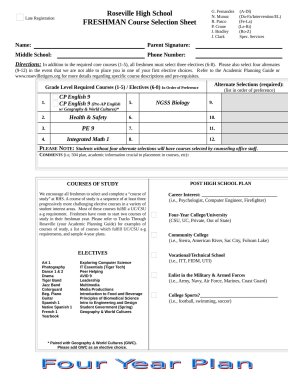 Course Selection Sheet - Freshmen
