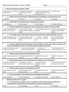 WWI Multiple Choice Practice Exam