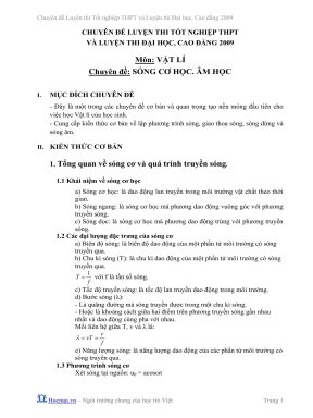 Môn: VẬT LÍ Chuyên đề: SÓNG CƠ HỌC. ÂM HỌC