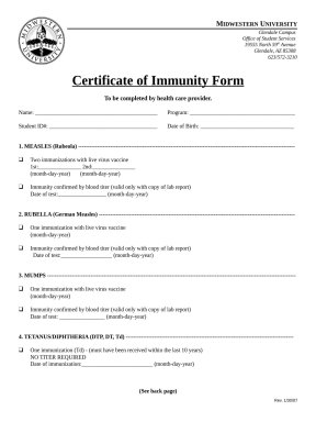Certificate of Immunity Form