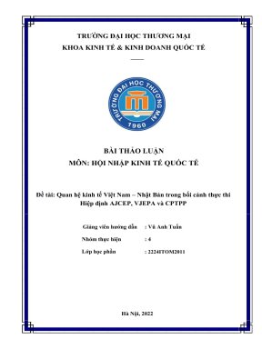 THẢO LUẬN môn hội NHẬP KINH tế QUỐC tế đề tài quan hệ kinh tế việt nam ...