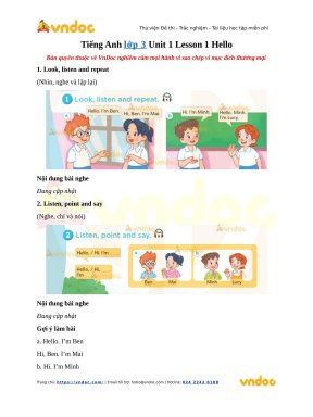 tieng anh lop 3 unit 1 lesson 1 hello