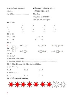 de kiem tra cuoi ki 1 mon toan lop 1 nam 2014 2015 truong tieu hoc dai lanh 2(1)