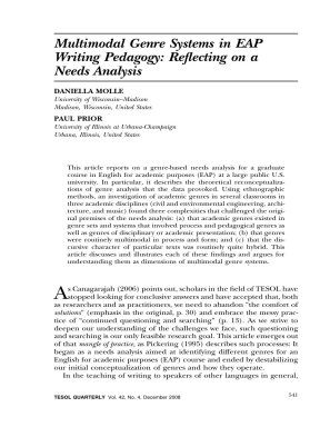 Multimodal Genre Systems in EAP | Writing Pedagogy: Reflecting on a ...