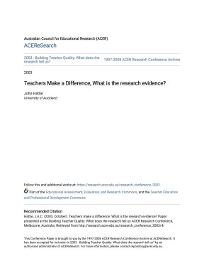 Teachers Make a Difference What is the research evidence-