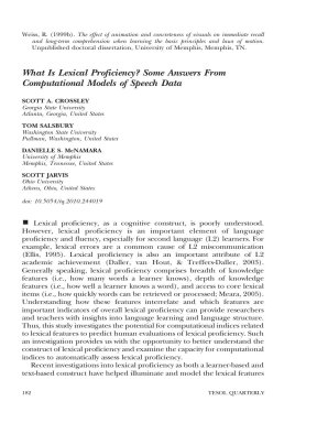 What Is Lexical Proficiency? Some Answers From Computational Models of ...