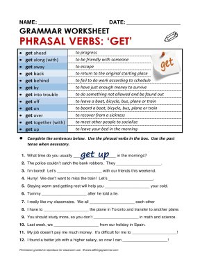 Grammar Worksheet- Phrasal Verb GET