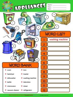 appliances esl vocabulary find and write the words worksheet for kids ...